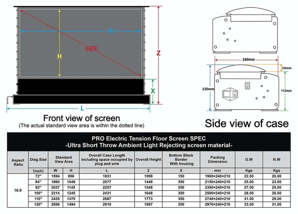VividStorm 120" ALR Riser Floor Screen For Laser TVs, UST Projectors ...